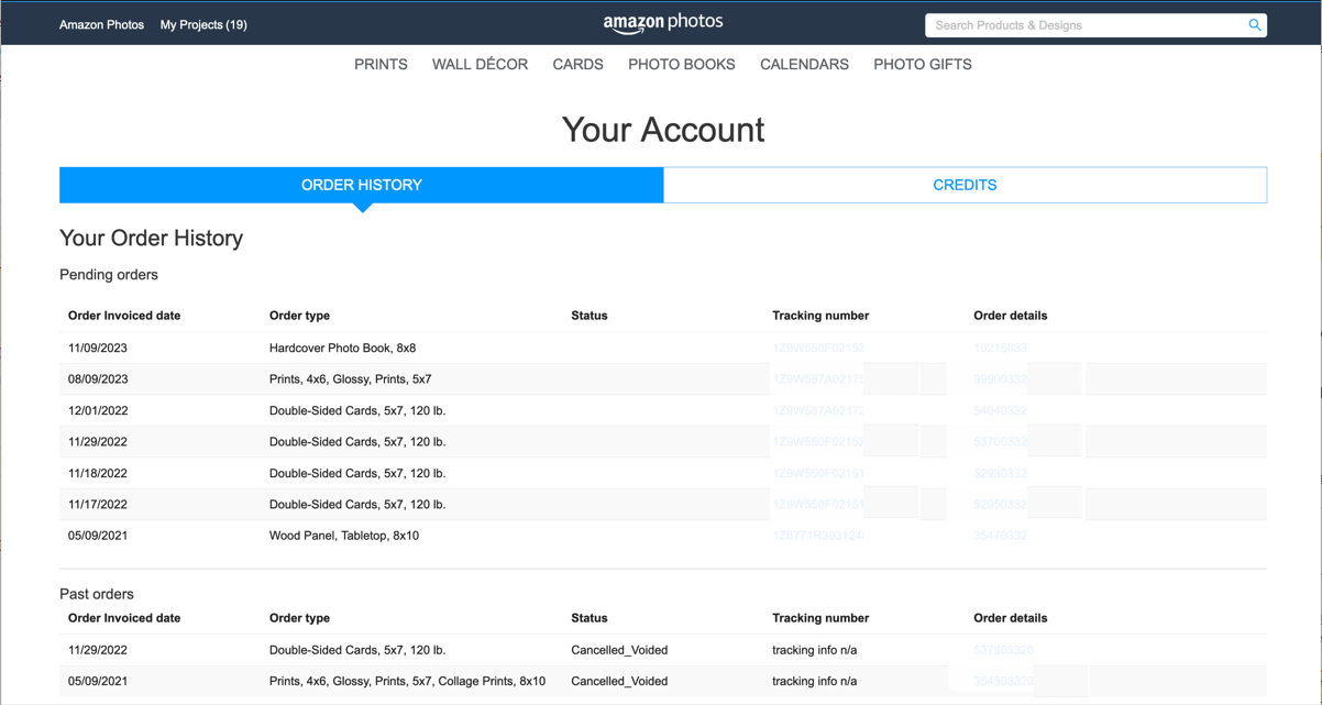 Recent order history – Amazon Printing